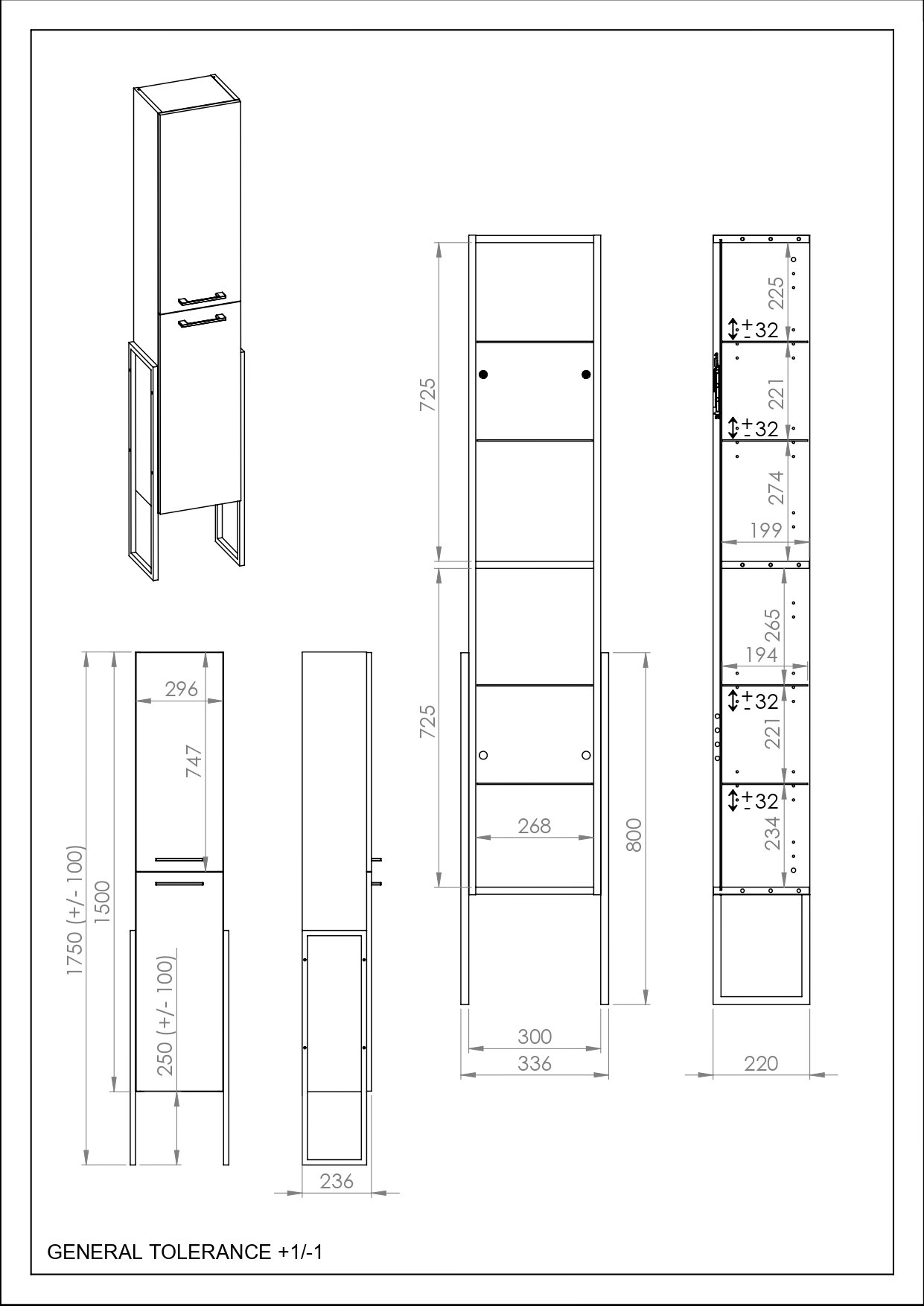 Vonios spintelė ELITA Cheese Plus Frame 30, 23,6 x 33,6 x 175 cm, ūkinė ...