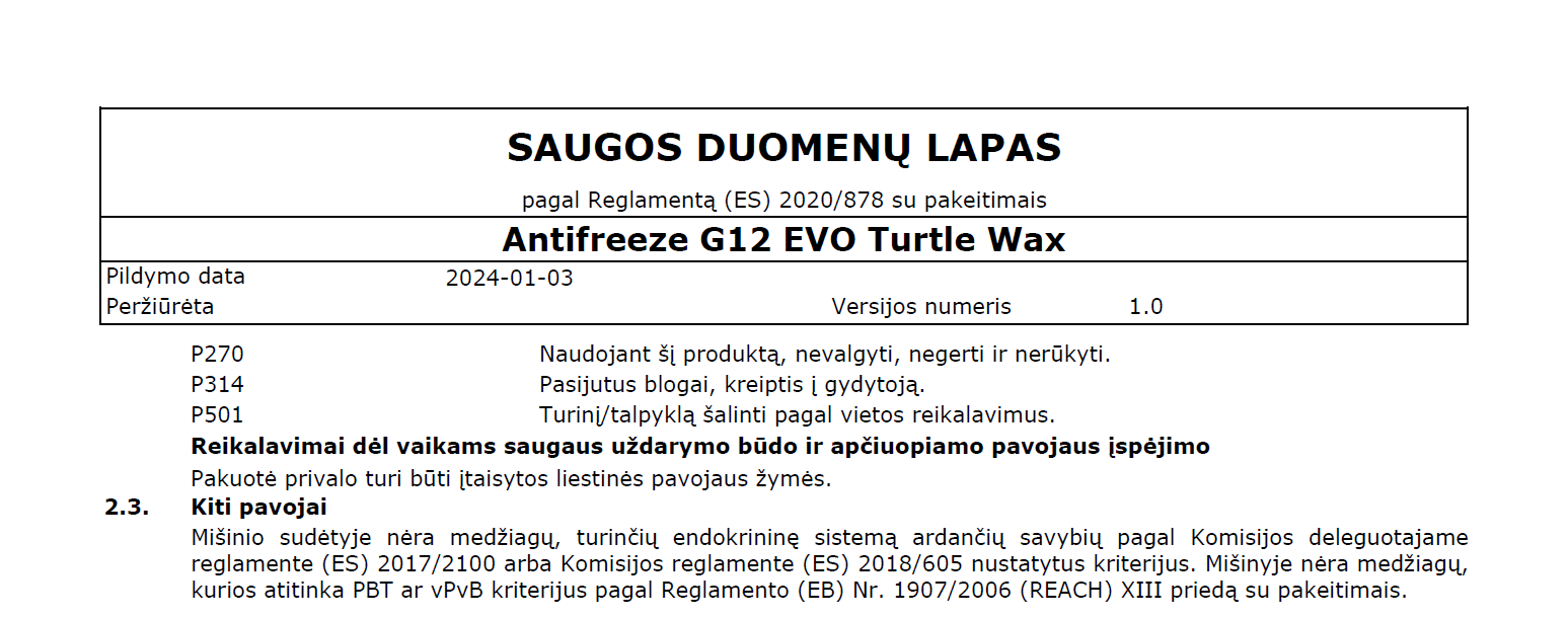 Aušinimo skystis TURTLE WAX G12 Evo, -35°C, 4L, violetinis, hibriniams automobiliams ir ...