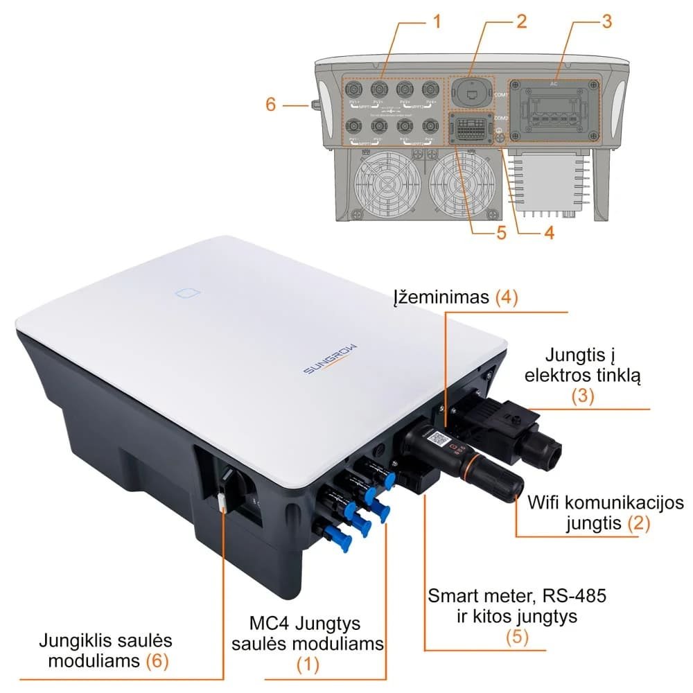 Hibridinis fotovoltinis AC/DC inverteris SUNGROW SH10.0RT-V11, 10 kW, 3 ...