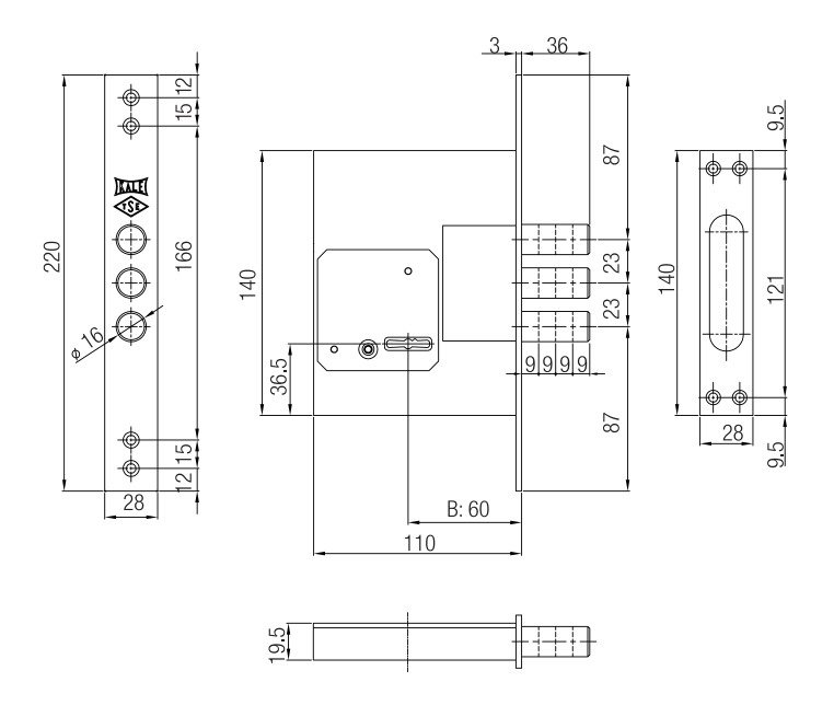 Įleidžiama spyna KALE, 257L, blizgus chromas, vidaus ir lauko durims ...