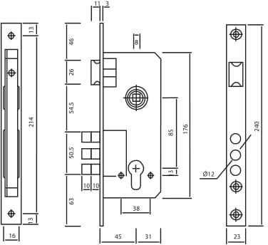 Įleidžiama spyna KALE, 152/3MR, blizgus chromas, 85 mm, vidaus ir lauko ...