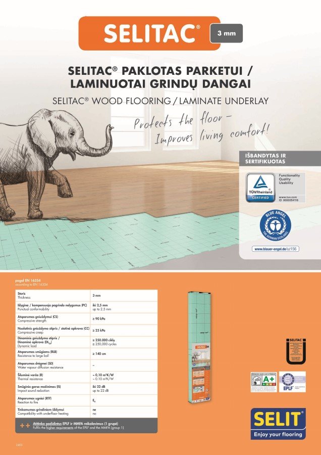 Paklotas SELIT Selitac 3Mm, storis 3 mm, 1250 x 8500 mm (10,625 m2/pak ...