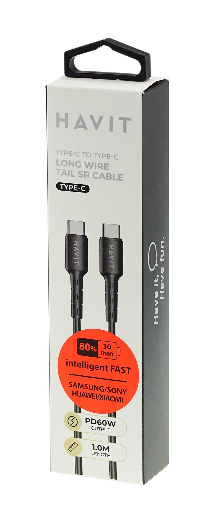 Type C - Type C įkrovimo laidas HAVIT Dot 6235, 60 W, 1m | MOKI VEŽI