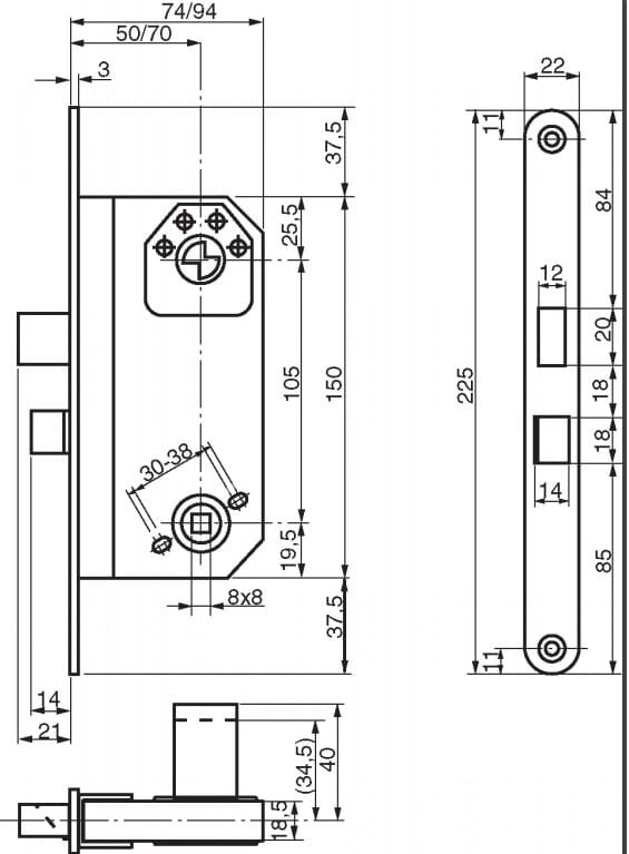 Įleidžiama spyna ASSA ABLOY 565, korpusas, chromuota, dešininė | MOKI VEŽI