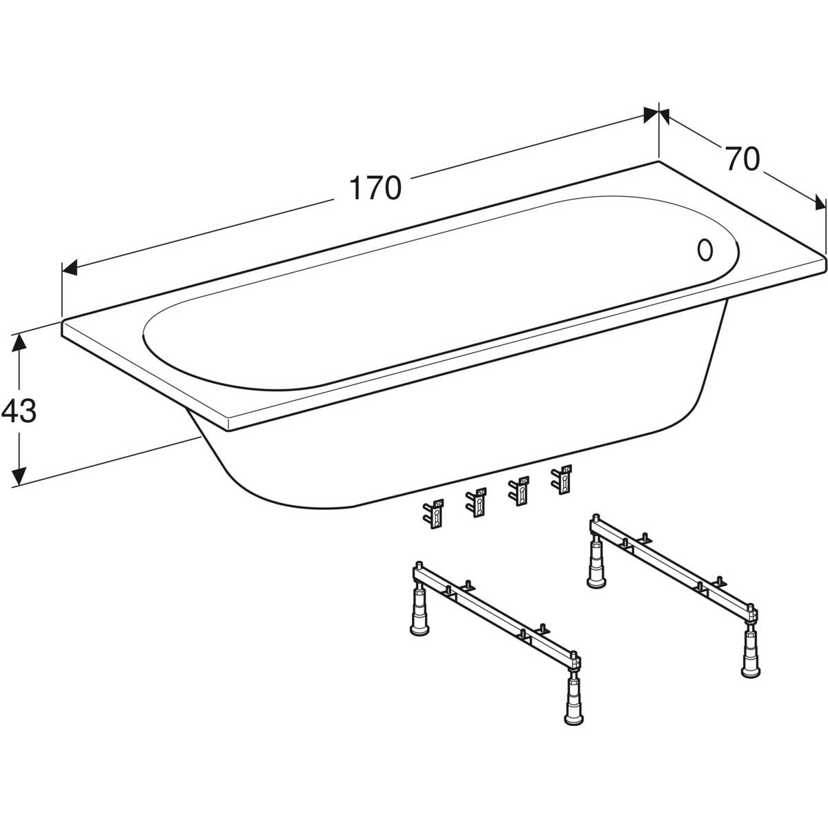 Vonia KOLO OPAL PLUS, 170 x 70 cm, akrilinė, su kojomis, kilmės šalis ...