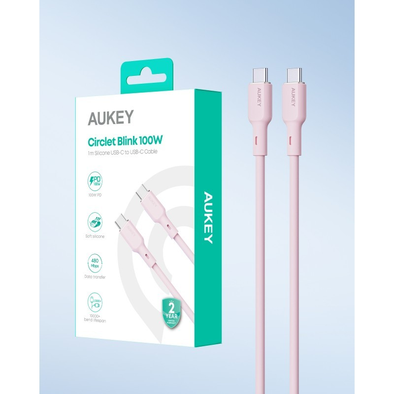 Įkrovimo laidas AUKEY, USB-C į USB-C, minkštas kabelis, ilgis 1m, 100W ...