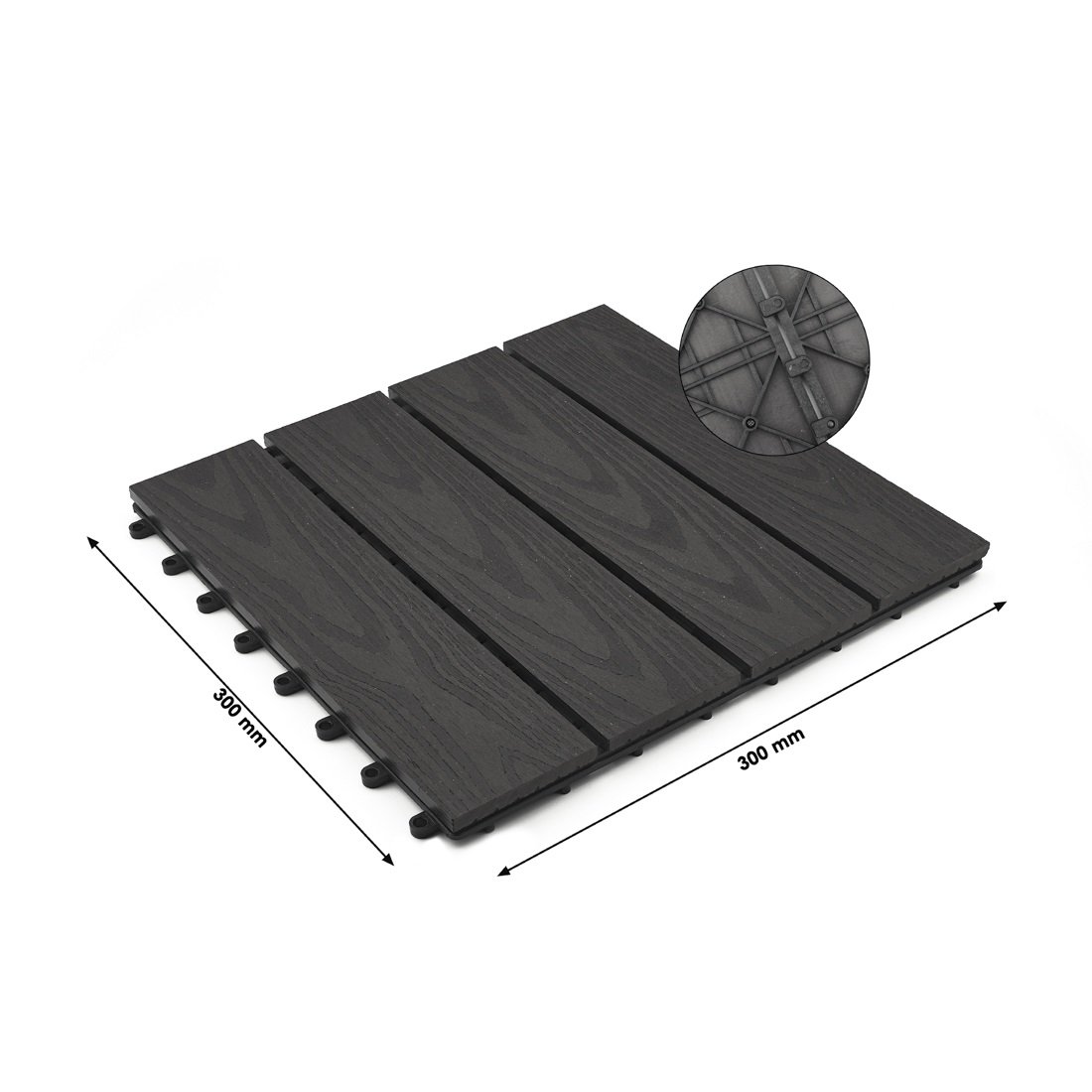 Terasinė plytelė WPC, Dark Grey, medžio imitacija, 300x300x18mm | MOKI VEŽI